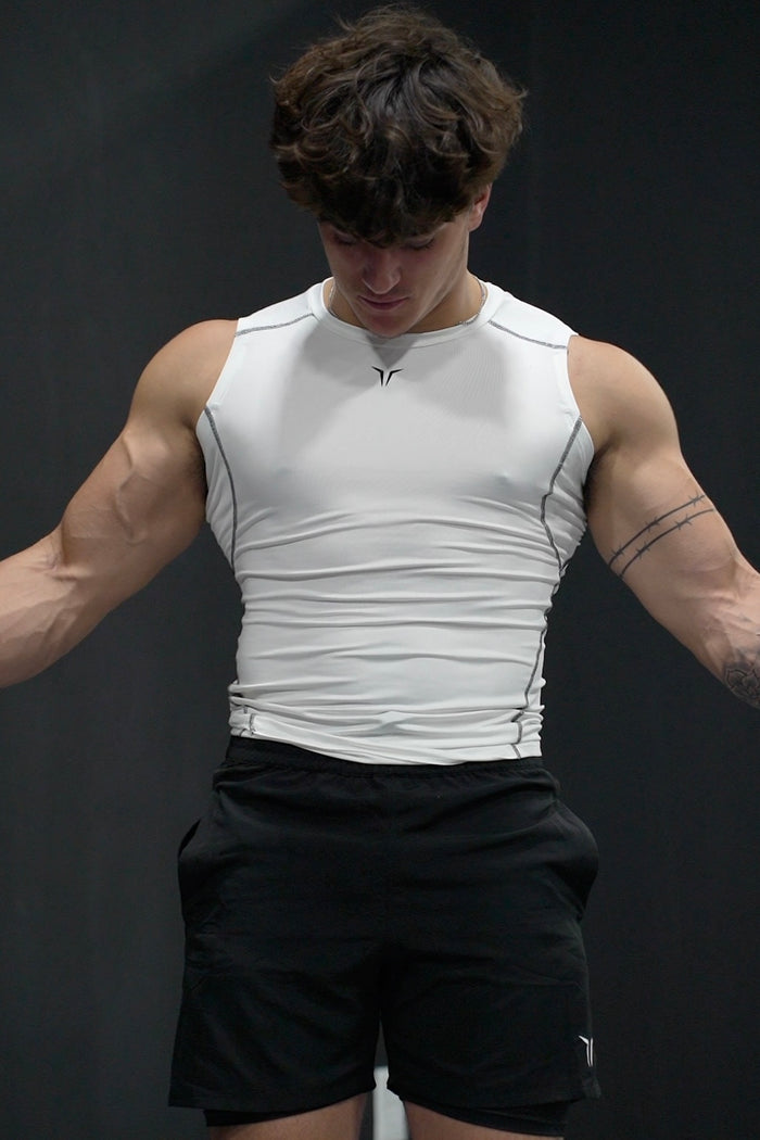 2 in 1 Combo - White Alpha Compression Tank and Grey Flex Arm Tank