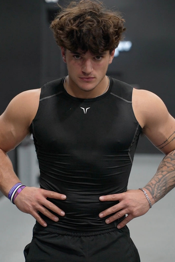 2 in 1 Combo - Black Alpha Compression Tank and Space Blue Flex Arm Ta